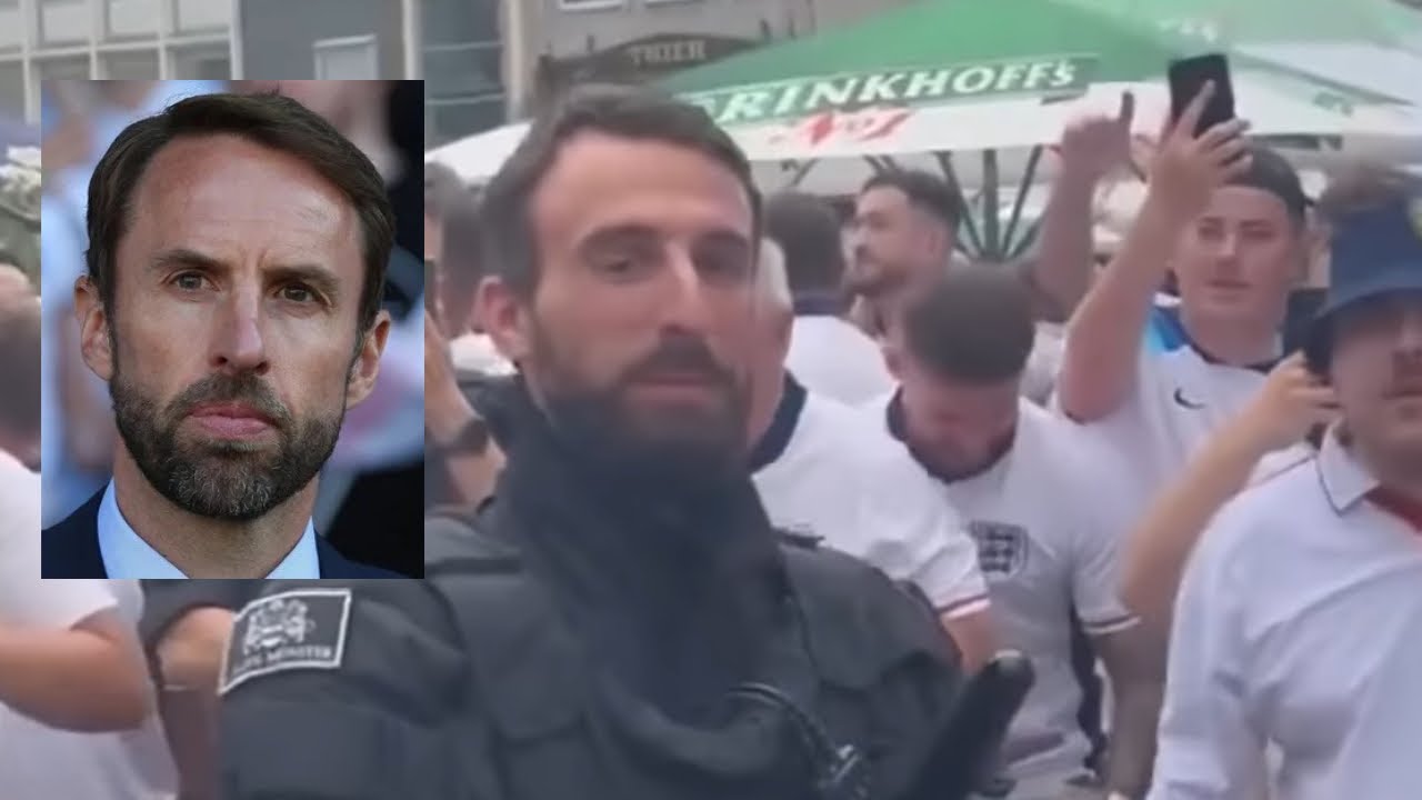 England fans sing to Gareth Southgate lookalike German policeman ...