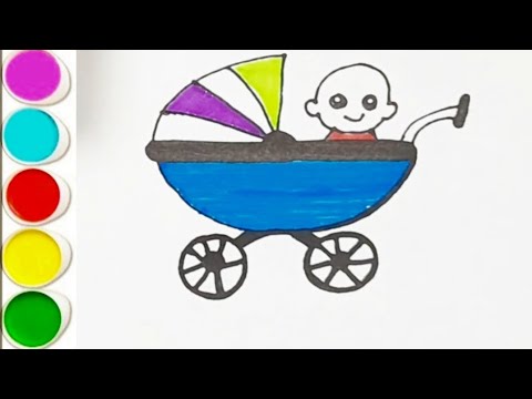 How to draw baby stroller for kids || Draw a baby carriage easy step by ...