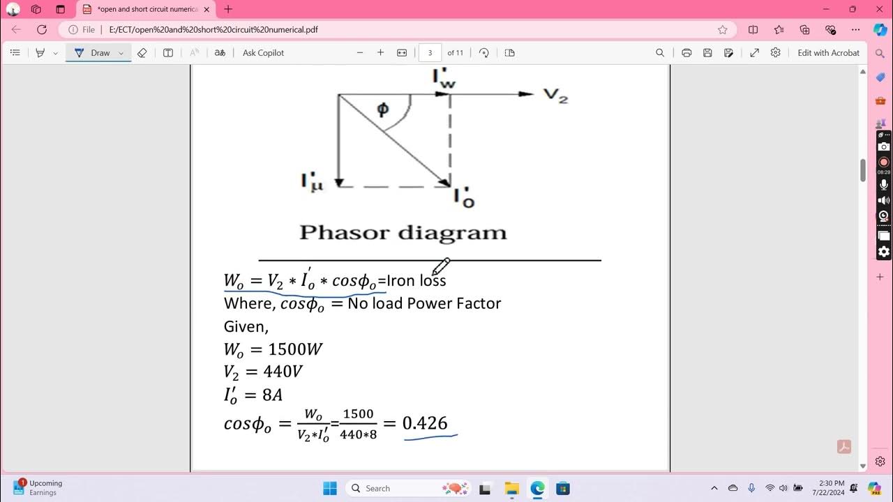 Transformer open and short circuit numerical, Electric circuit and machines , Machine-I (Part1 ...