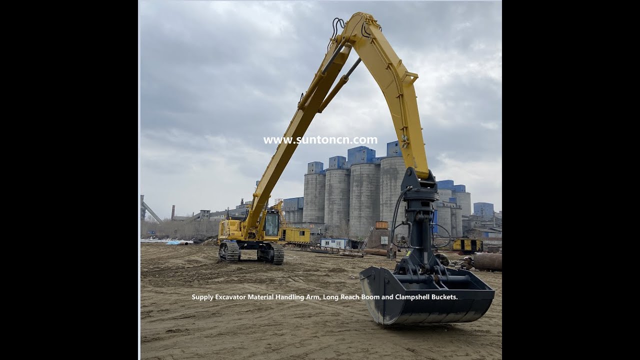 Supply Excavator Long Reach Boom and Clamshell Bucket - YouTube