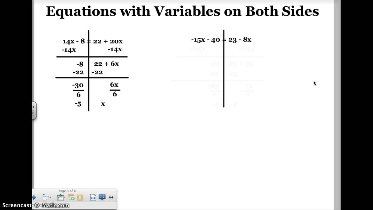 Equations with Variables on Both Sides - YouTube
