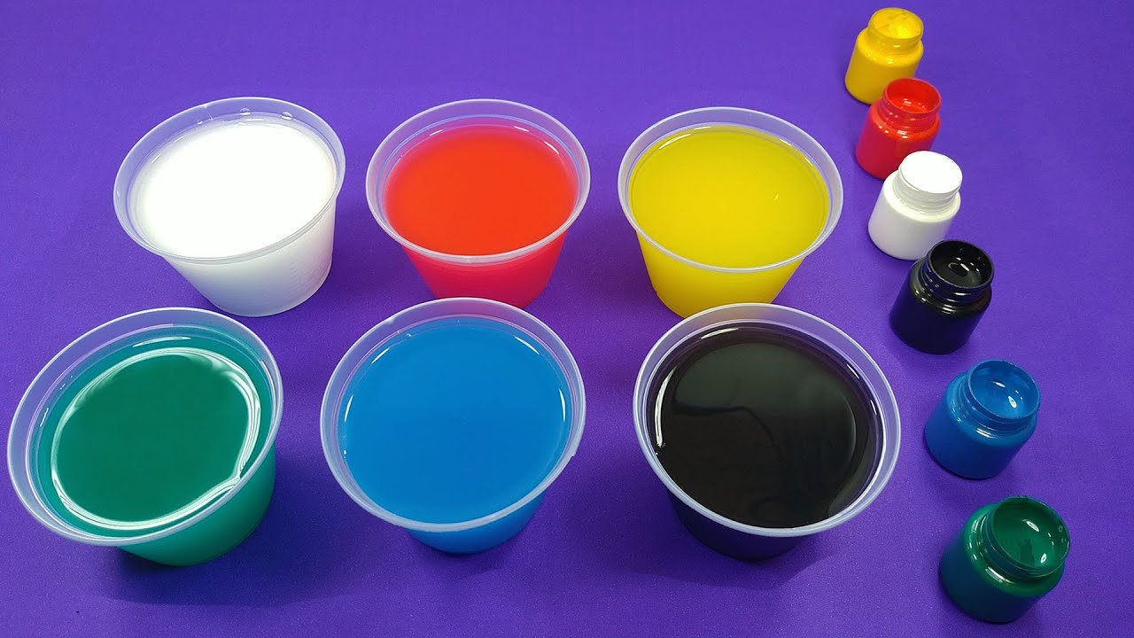 Water cups with color paint. Gouache paint. Fun play. Learn colors ...
