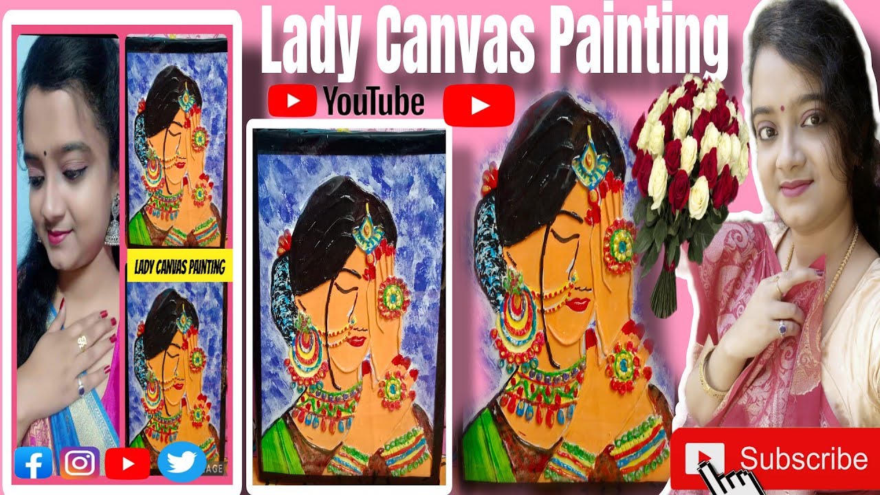 Lady Canvas Painting With Mouldit Clay.Clay Art.Canvas Painting.#clayart #painting #youtube # ...