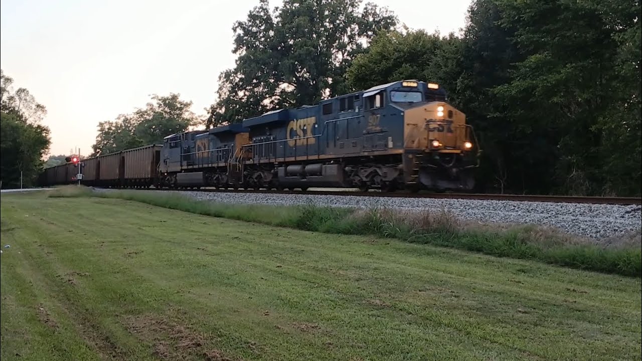 CSXT 907 leads CSX C319 at Clinton SC on the CSX Monroe Subdivision ...