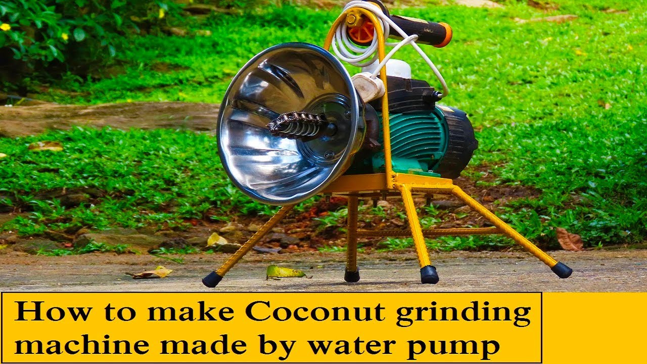 Coconut grinding machine made by water pump - YouTube