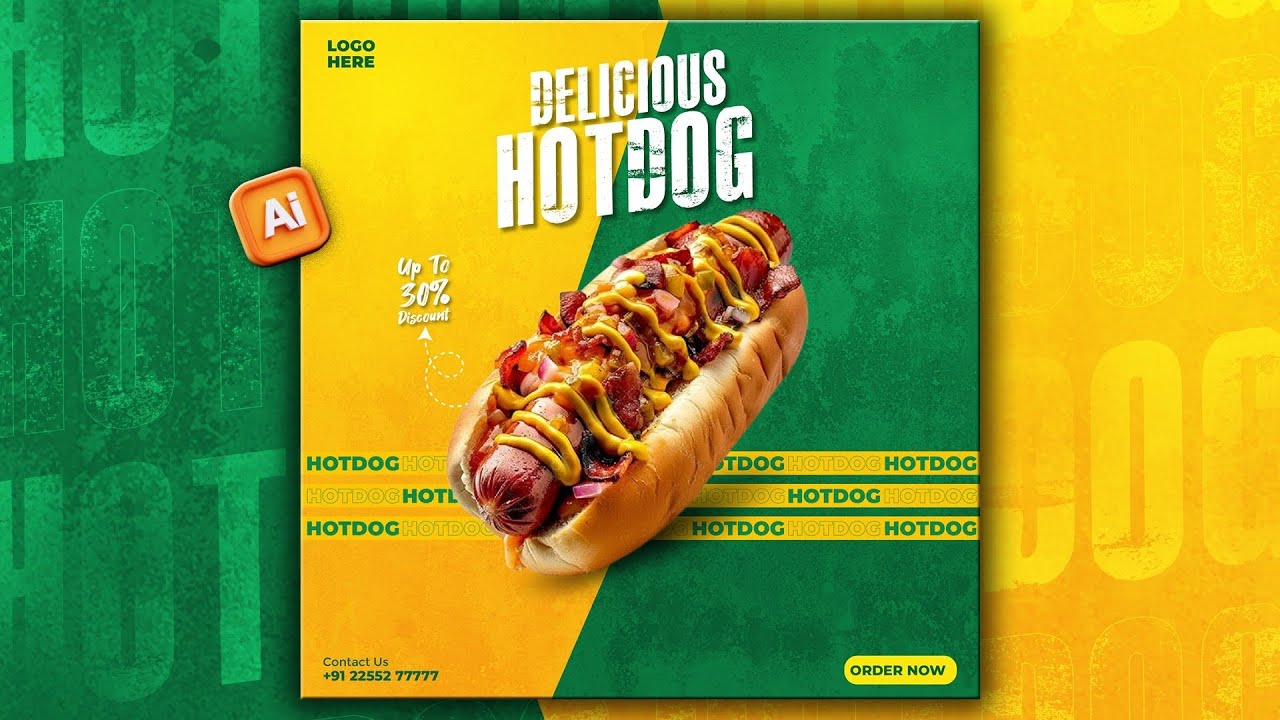 Illustrator CC Tutorial | Graphic Design | Food Poster 🌭 ⚡ - YouTube