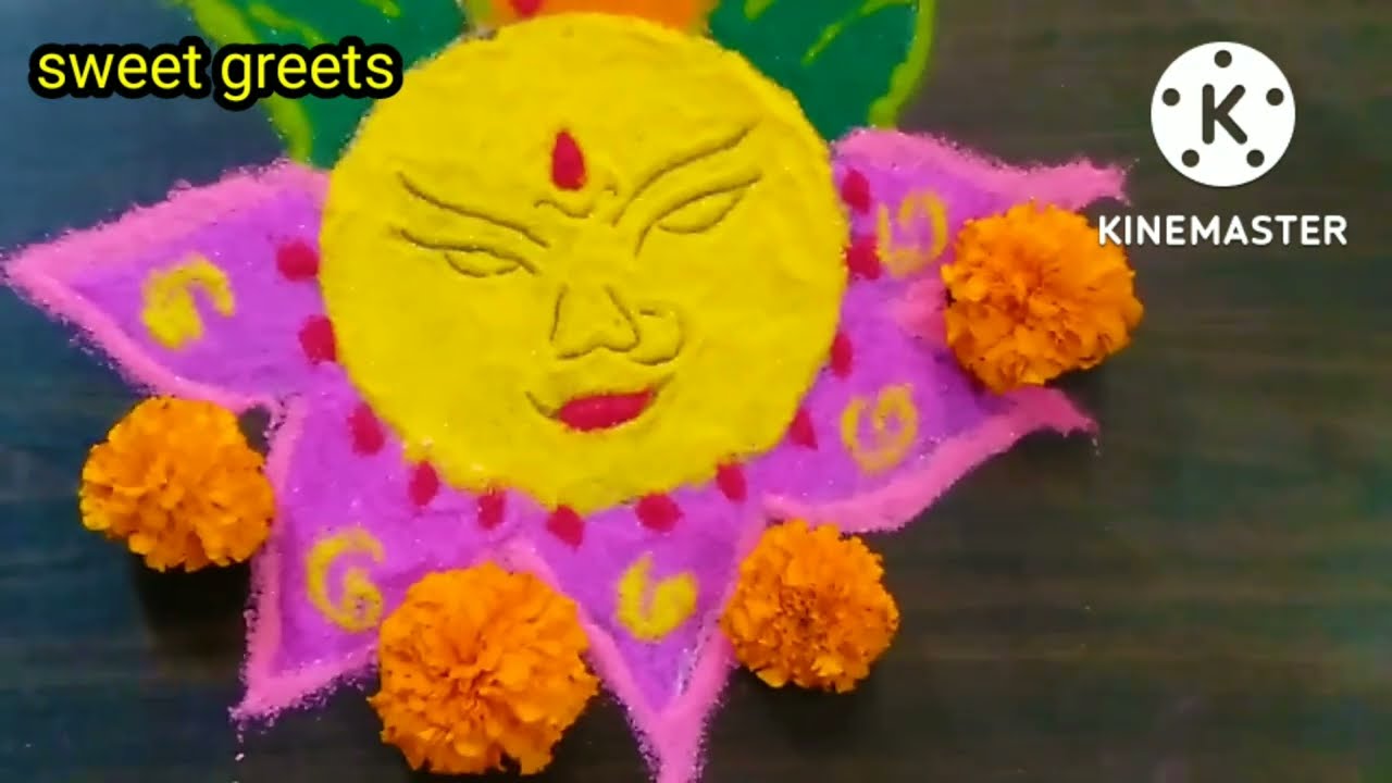 How to draw Durga matha Rangoli ||Simple Rangoli designs||Navaratri ...