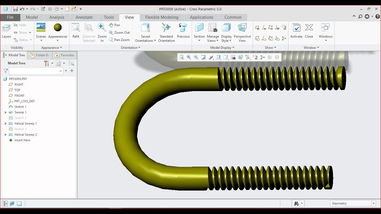 U BOLT IN CREO PARAMETRIC || PRO/E creo parametric part modeling - YouTube