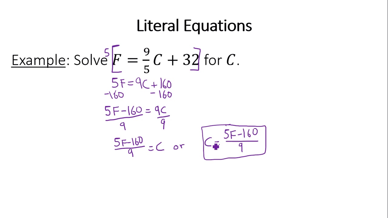 Linear Equations - Literal Equations - YouTube