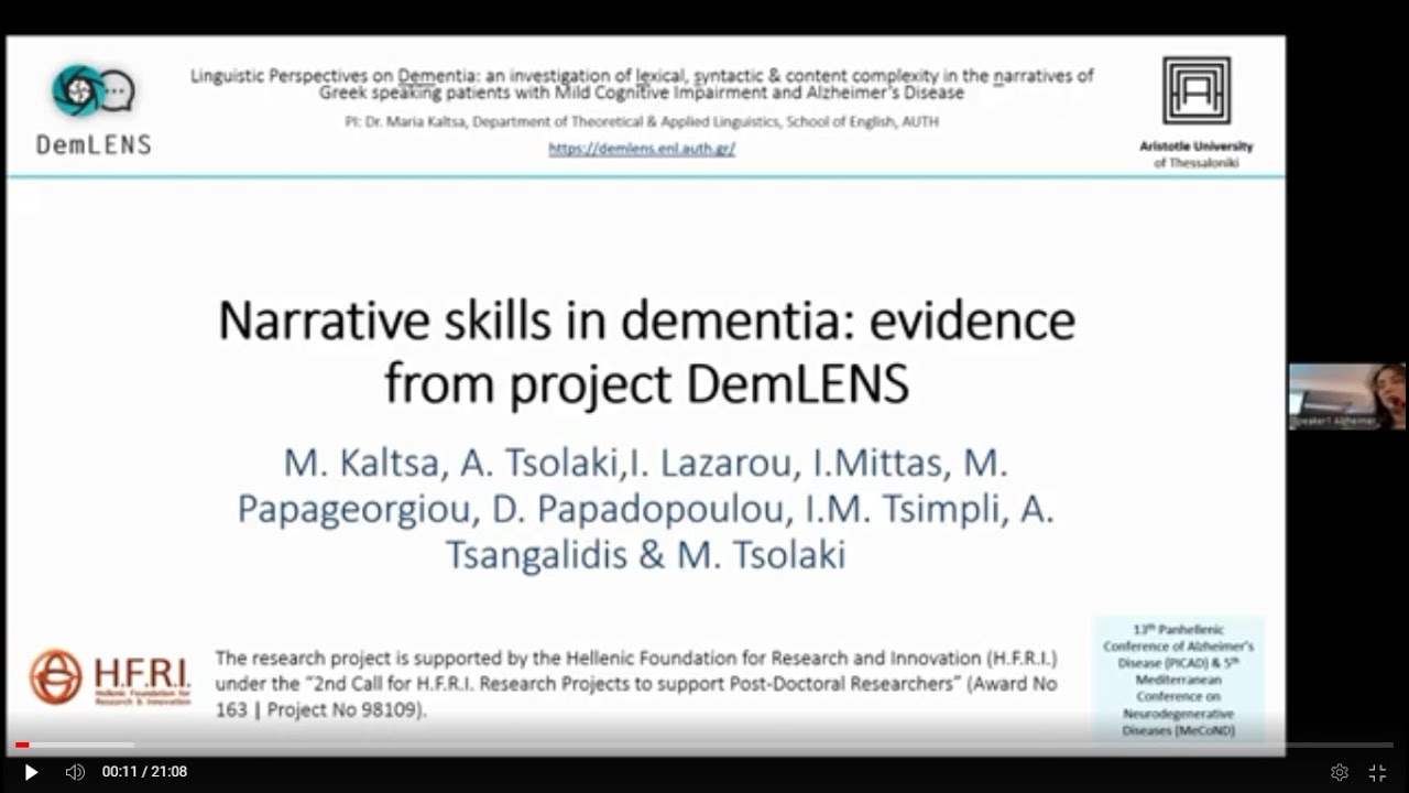 Kaltsa Maria - Narrative skills in dementia: evidence from project ...
