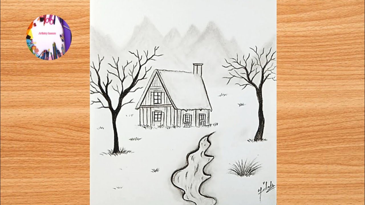 How to draw a beautiful snowy winter season landscape - YouTube