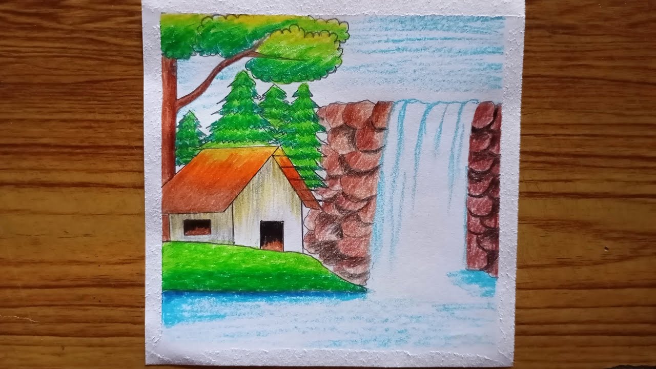 How to draw nature scenery with colour pencil || Easy nature scenery ...