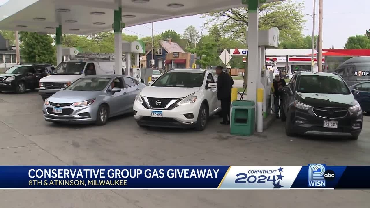 Conservative political group gives away free gas while VP Harris visits ...