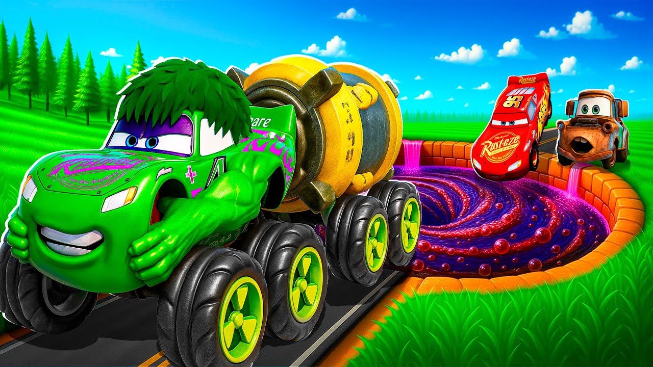 💥PIXAR Cars JUMP into RADIATION PIT and TRANSFORM into HULK! | McQueen ...