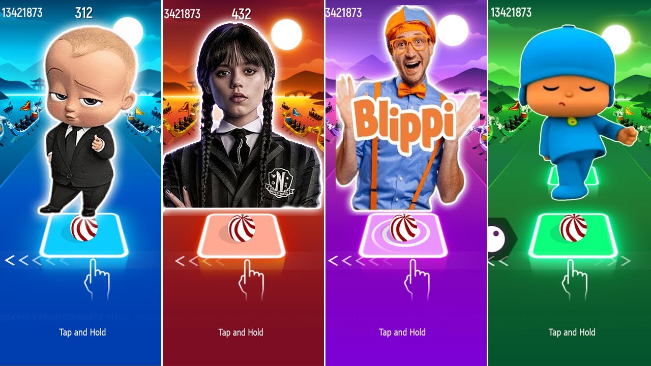 Baby Boss vs Wednesday Addams vs Blippi vs Pocoyo | Tiles Hop - YouTube