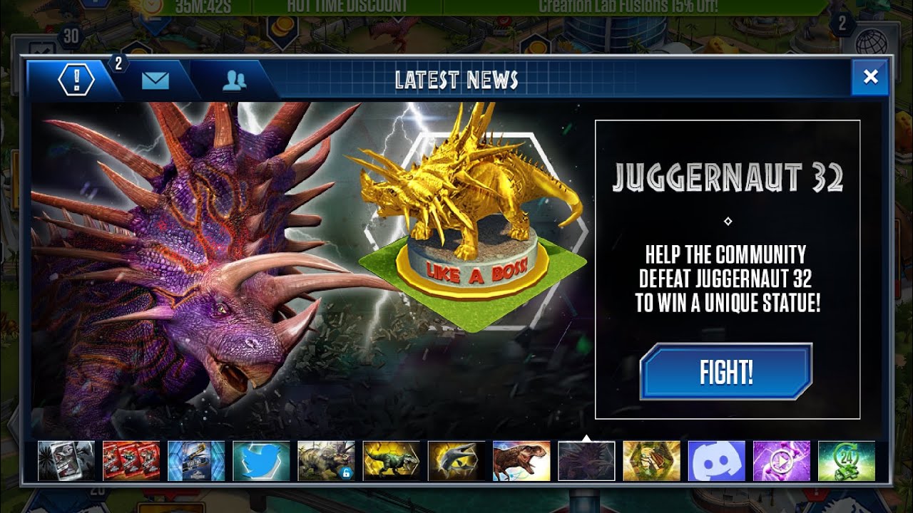 Juggernaut 32 Boss Event: round 1 | Jurassic World the game (1/19/22 ...