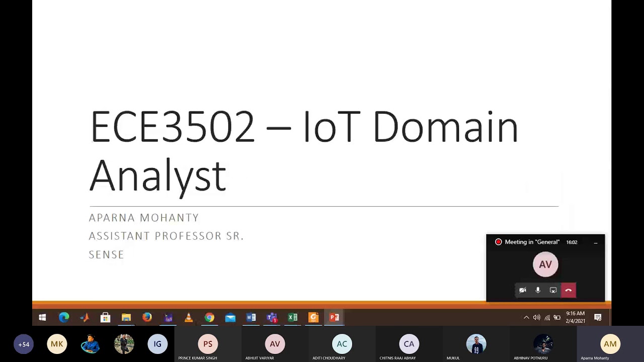 IoT Domain Analyst(ECE3502) || Aparna Mohanty Ma'am || B1 || 04-02-21 || Introduction Module - 1 ...