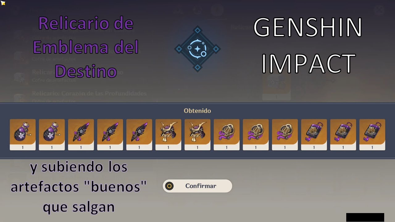 Genshin Impact: Relicario de Emblema del Destino y subida de los atrefactos que salieron - YouTube
