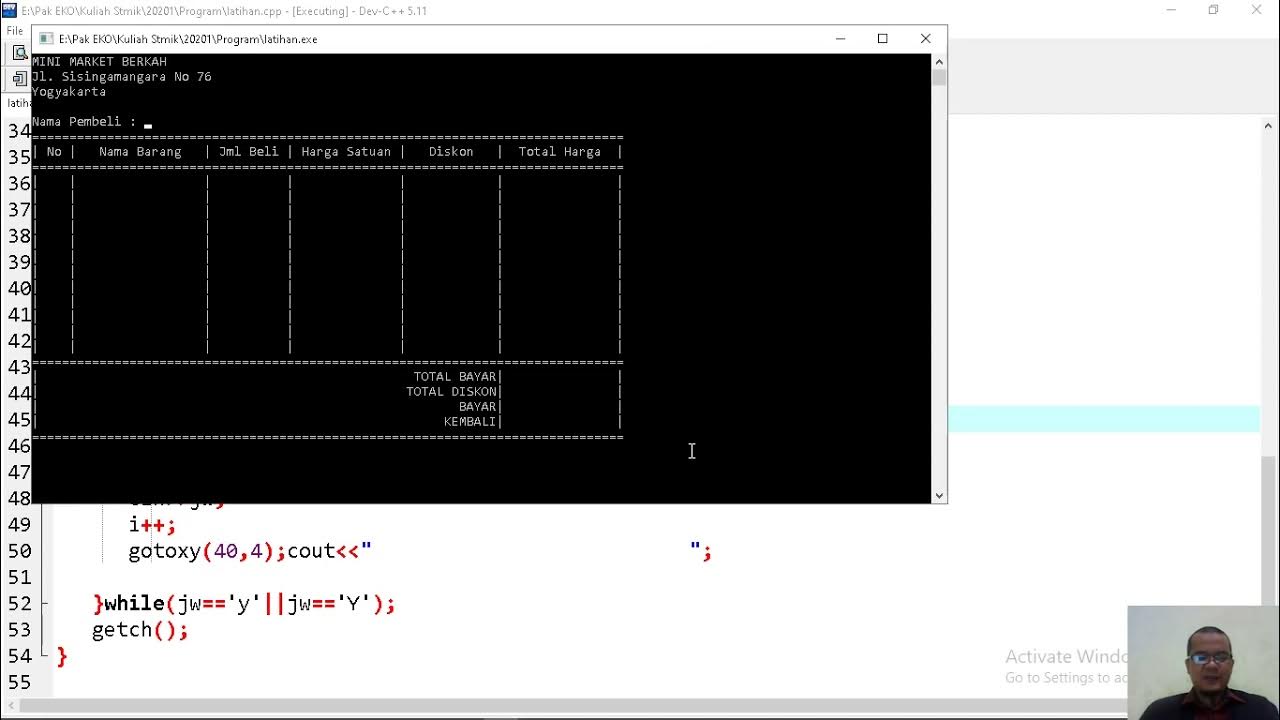 Contoh Program kasir sederhana bagian #2 dengan Dev C++ - YouTube