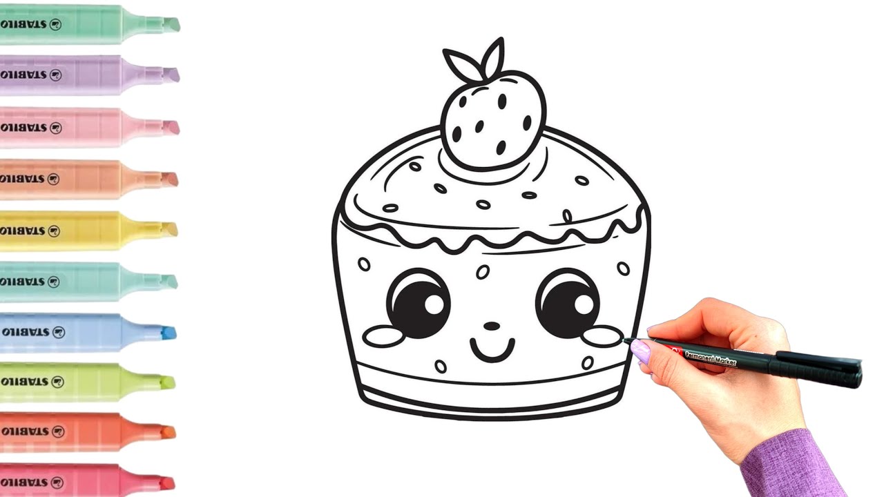 Strawberry Cake Drawing | Strawberry Drawing | Cake Birthday Cake For ...