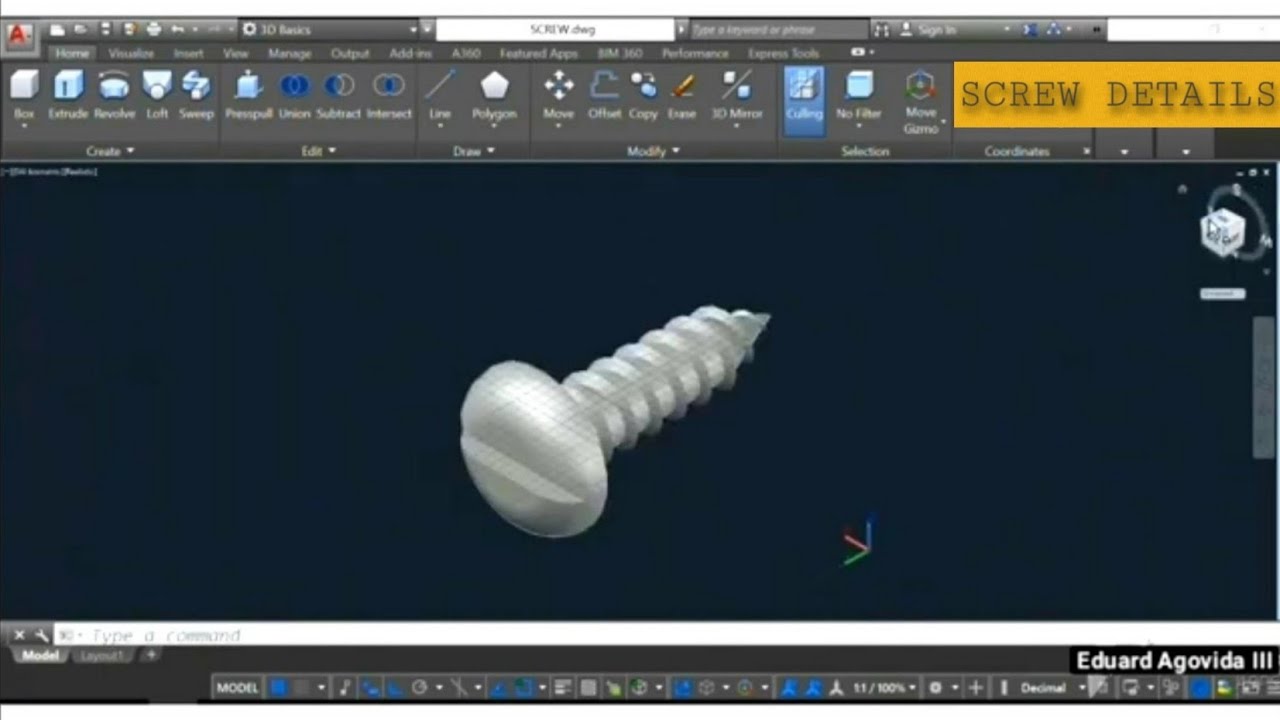 SCREW DETAILS (3D Autocad Drawing) - YouTube