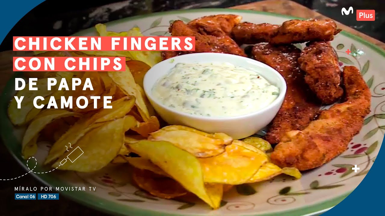Receta: Chicken fingers con chips de papa y camote - YouTube