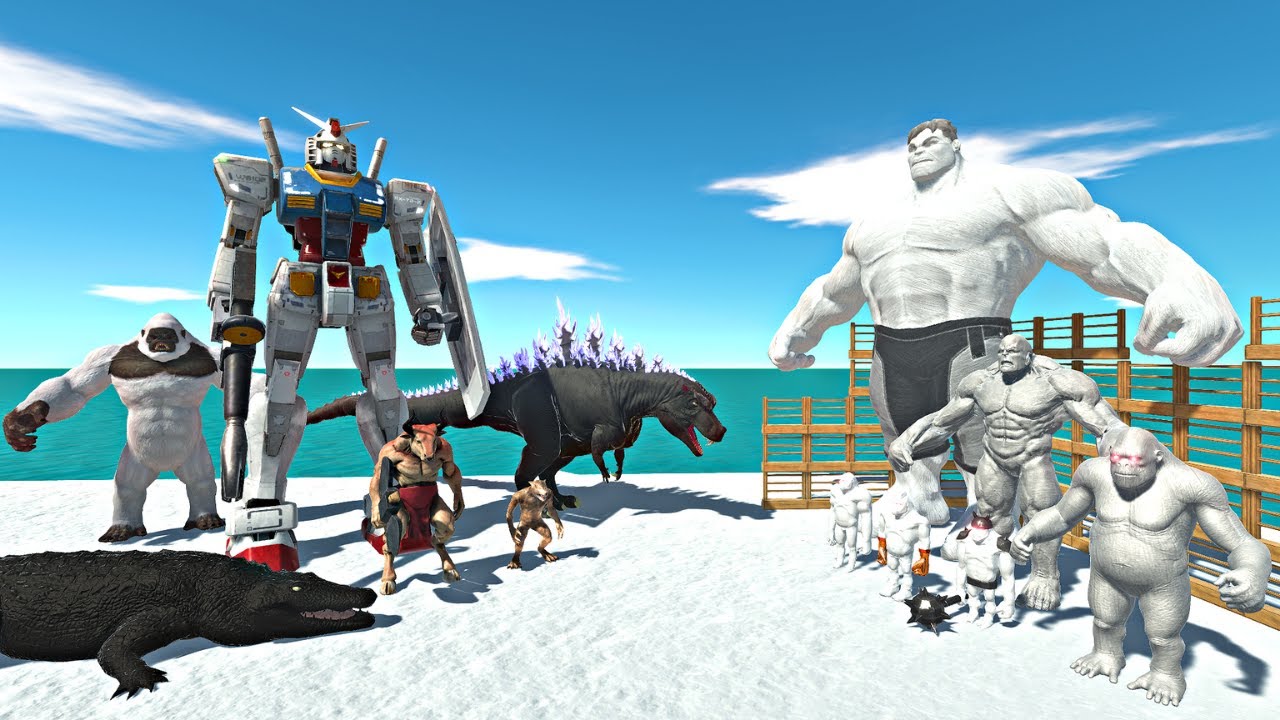 Stone Hulk Evolution Cage Challenge | Gundam + Gojirasaurus Rex Team vs ...