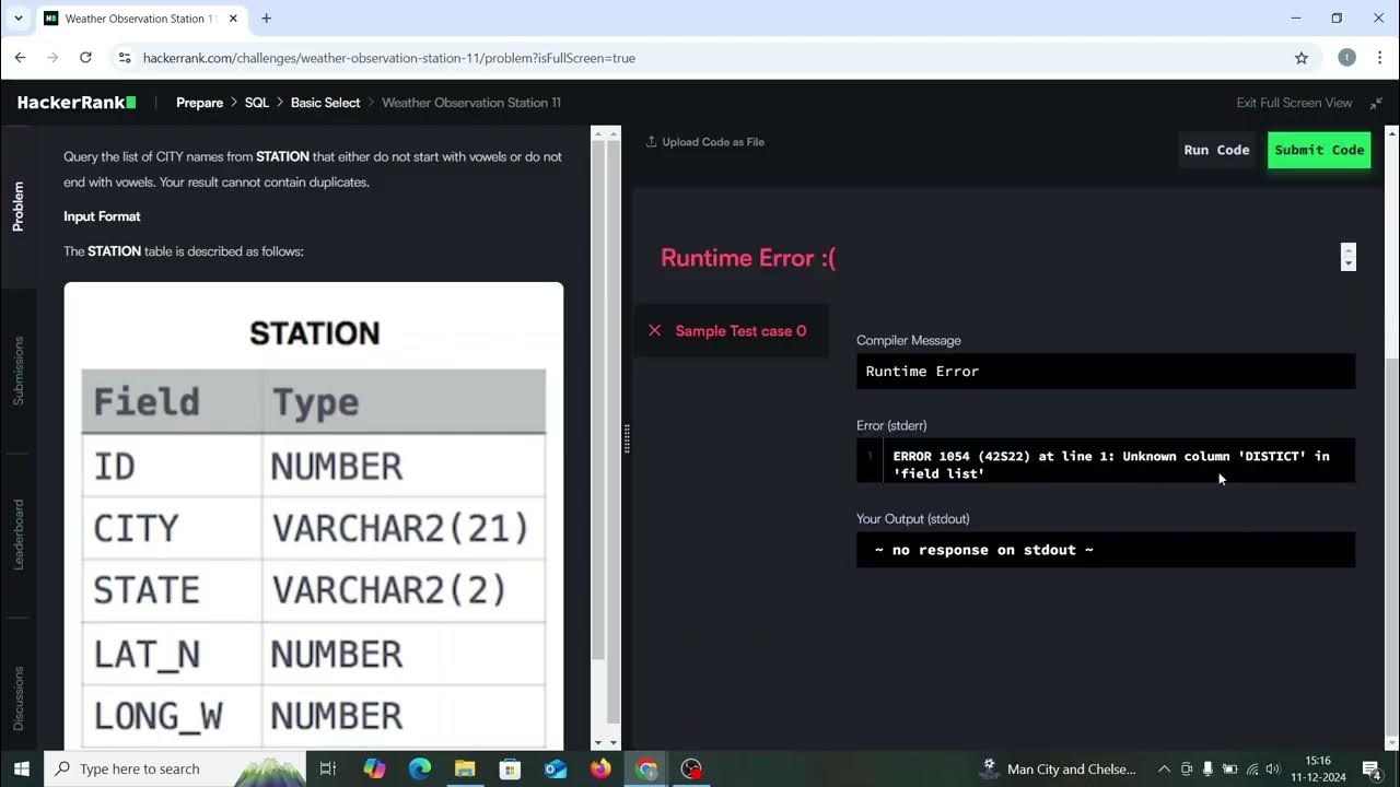 Weather Observation Station 11 HackerRank SQL - YouTube