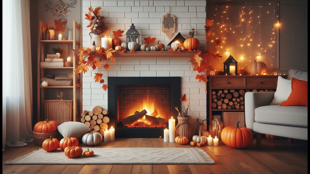 COZY Autumn Fireplace | Cracking Fire Sounds | Relaxing Ambience | Fire ...