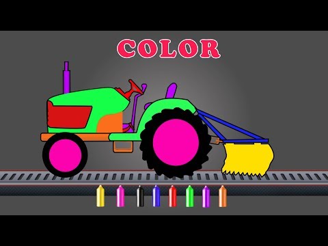 Color Tractor With Equipment | Coloring Video For Kids