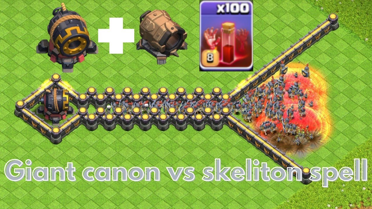 Clan capital Giant cannon and builder base giant cannon vs 100 skeleton ...