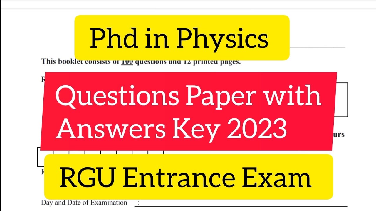 Phd in Physics Question paper 2023 l RGUCET 2023 Answer key l CUET Phd ...