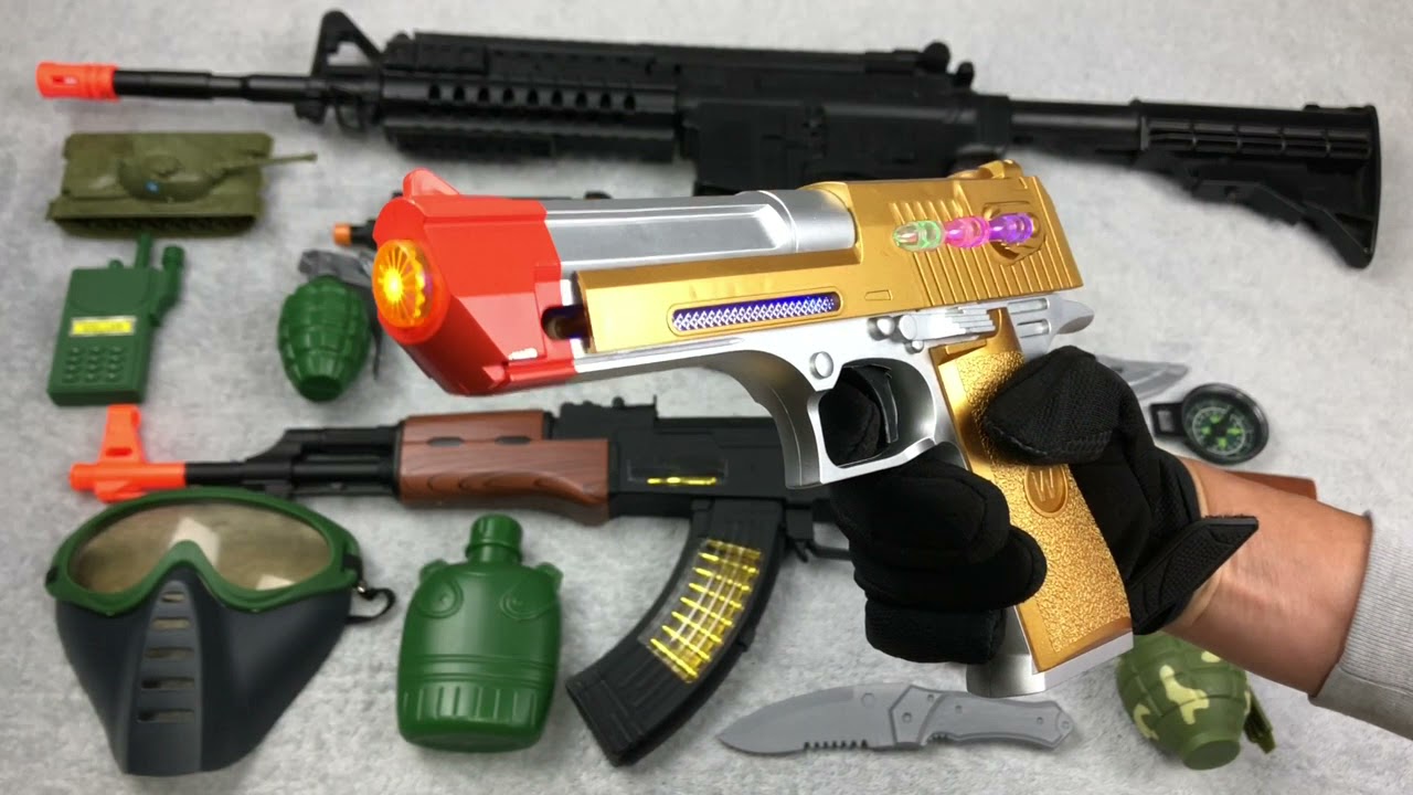 Realistic Military Toy guns box of toys pistol mask - YouTube