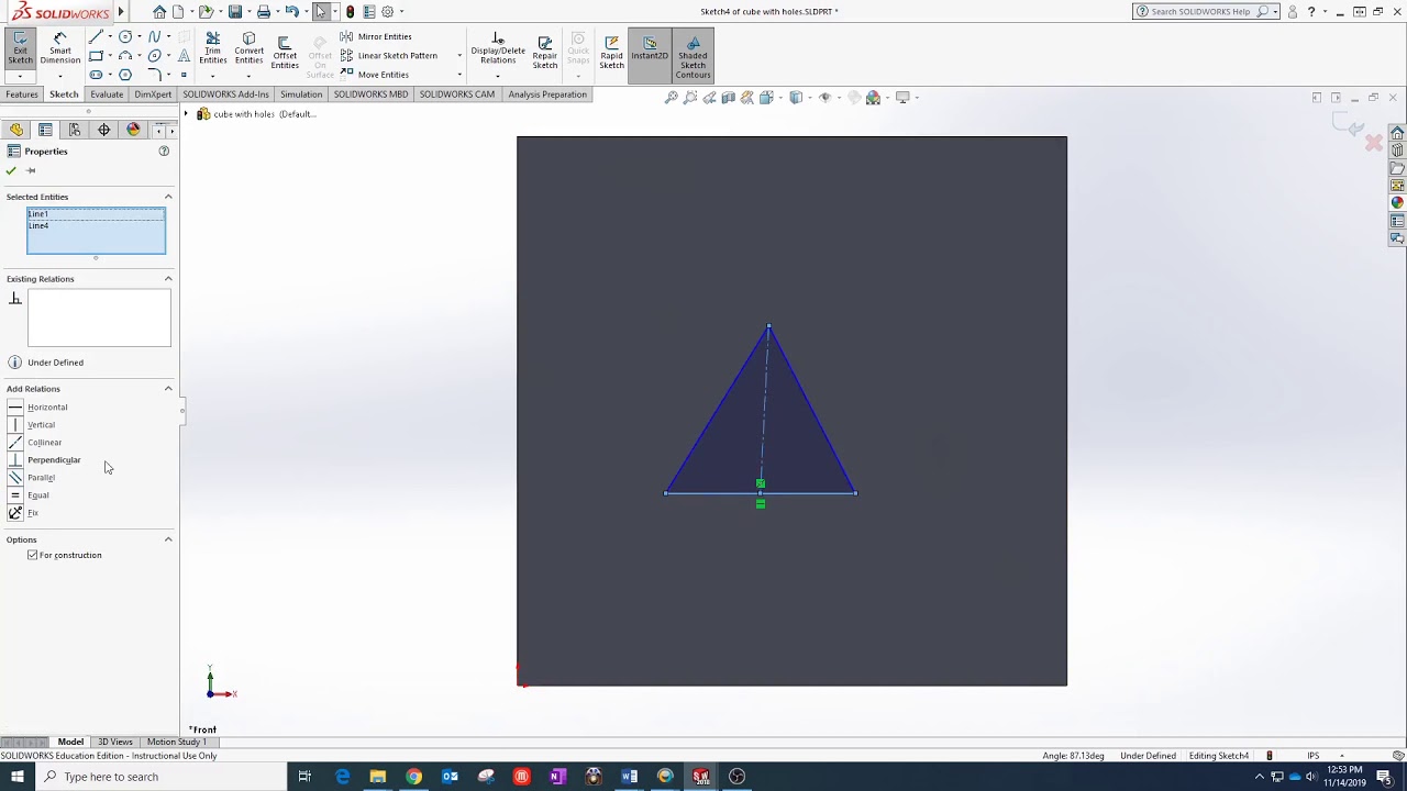 SolidWorks Tutorial - Making a Triangular Hole in Your Cube - YouTube