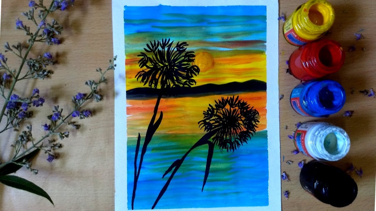 How to draw Poster colour Scenery|How to draw Postercolour Sunset ...