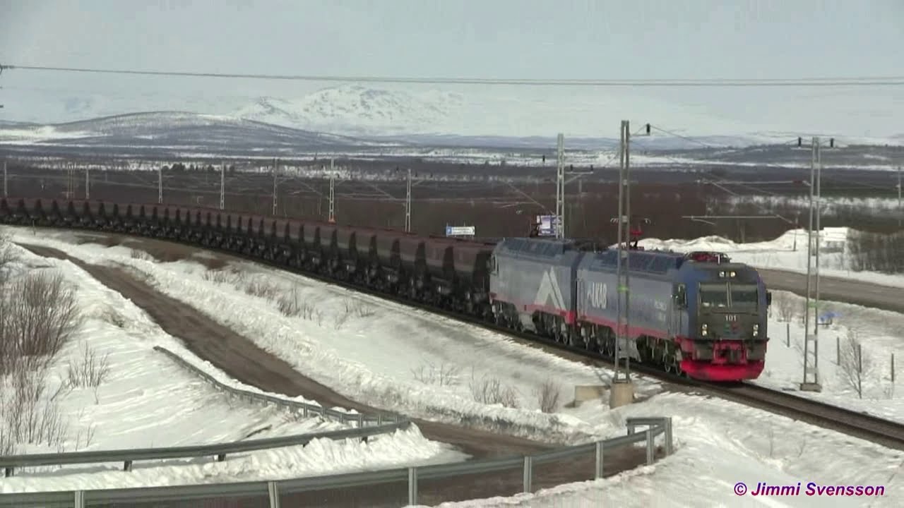 LKAB Malmtåg Kiruna Sweden 21 April 2022. Iron ore trains with IORE ...
