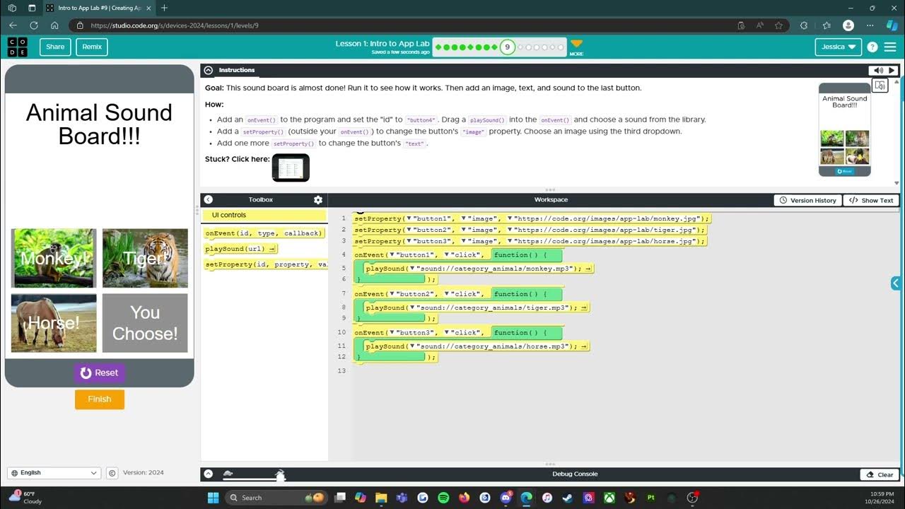 Code.org - Creating Apps with Devices - Circuit Playground: Lesson 1: Intro to App Lab: Level 9 ...