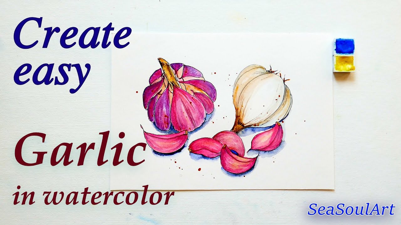 Garlic in watercolor. Step by step painting for beginners - YouTube