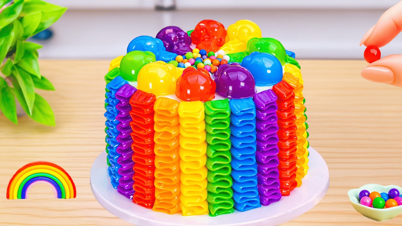 Mini Rainbow Cake With Chocolate 🌈 Smooth Chocolate Drip & Satisfying ...