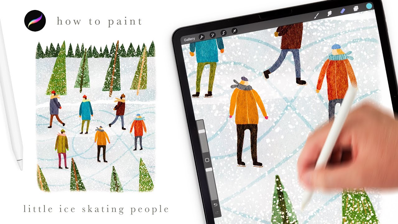 Paint simple people with me 🥰 Winter Illustration tutorial. Procreate ...