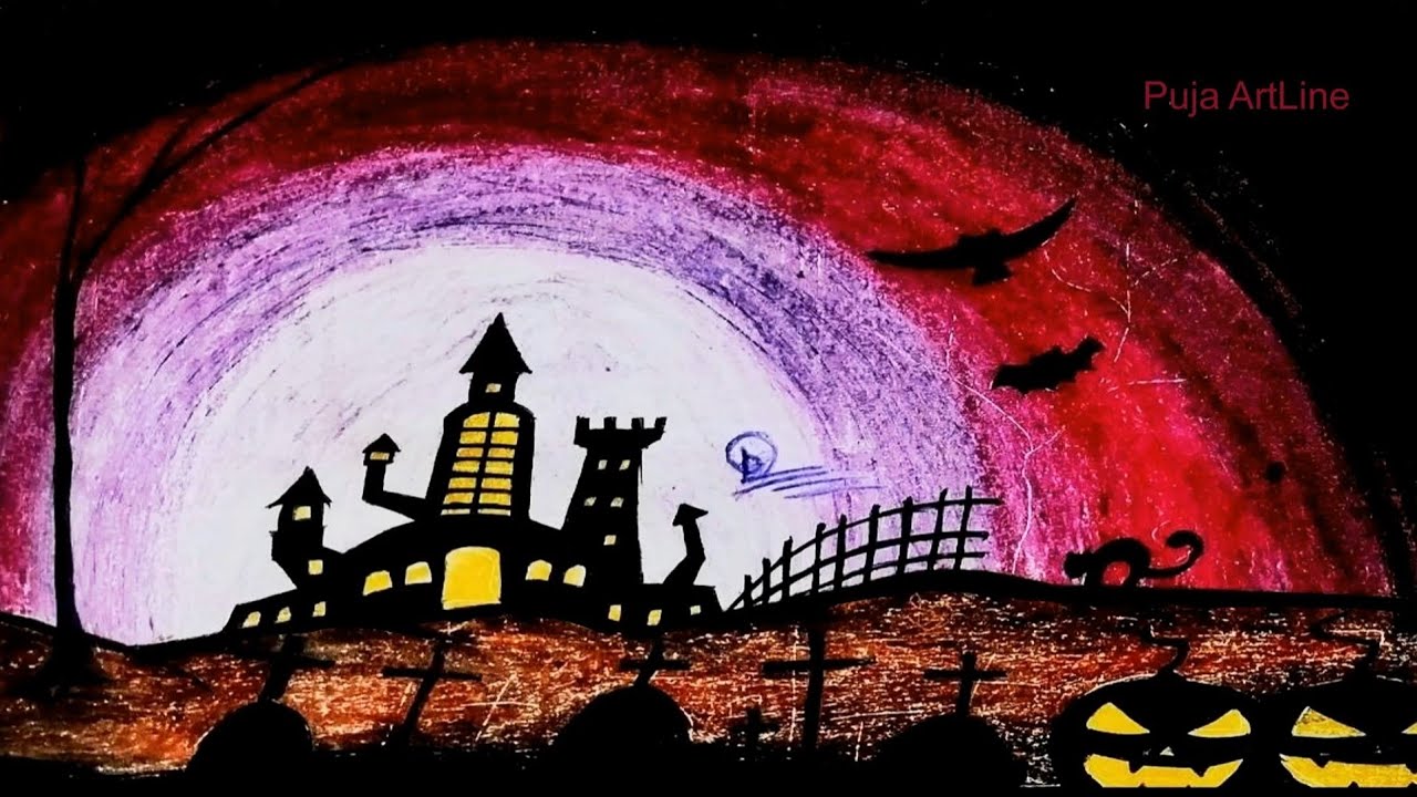 Halloween special/ How to Draw spooky scenery/ Halloween Drawings/witch ...