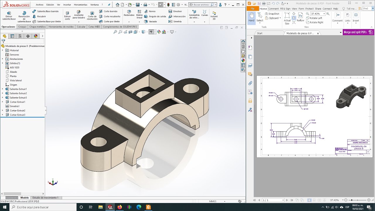 Curso Tutorial de SOLIDWORKS Completo | Tutorial #8 Piezas en ...