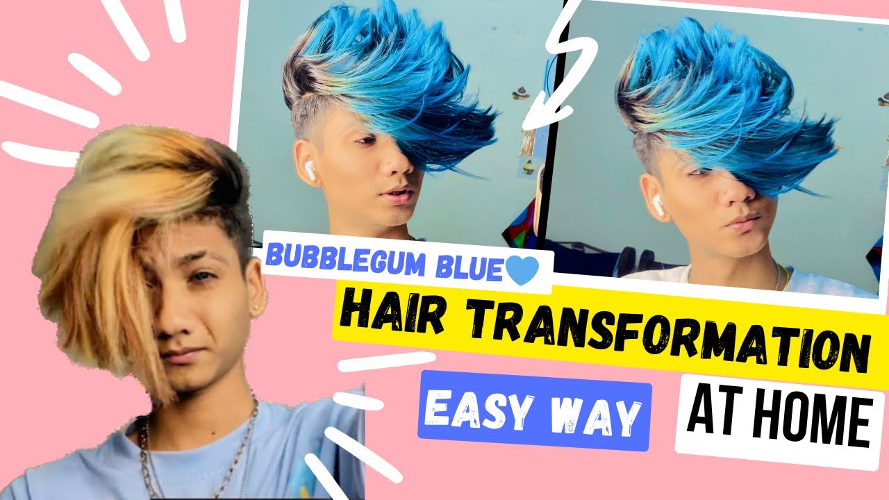 HAIR COLOUR TRANSFORMATION || BUBBLEGUM BLUE💙 || AT HOME || EASYWAY ...
