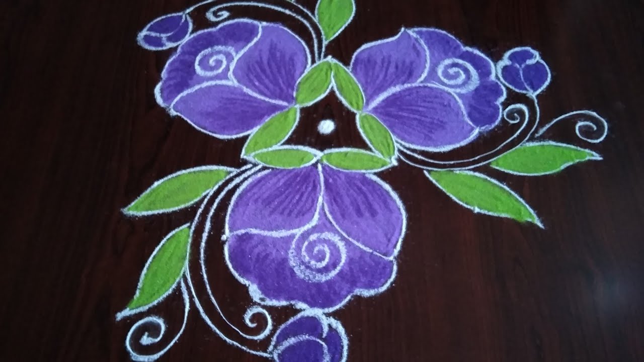 Simple little Rose bud's rangoli 5×3 dot's - YouTube