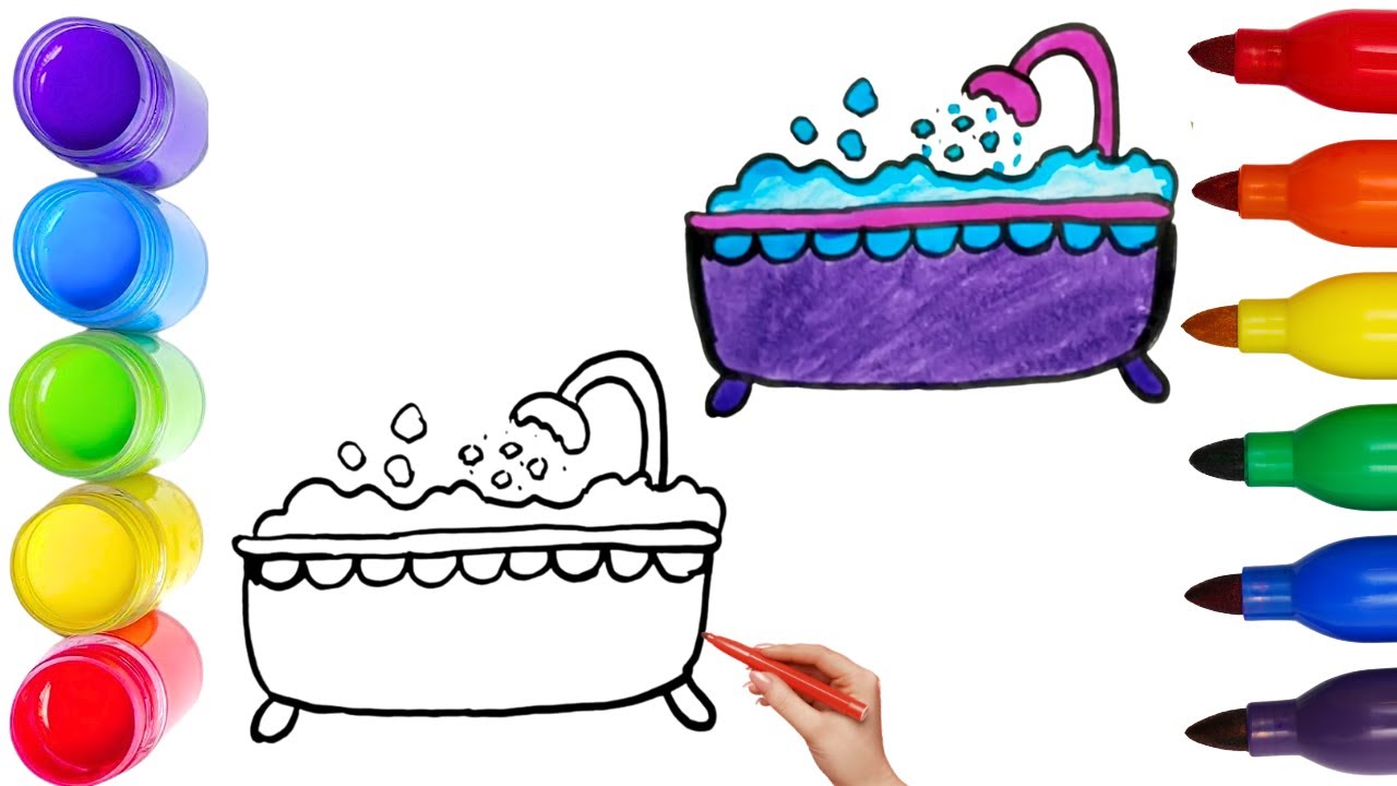 How To Draw cute Bathtub Drawing, Painting & Coloring For Kids and ...