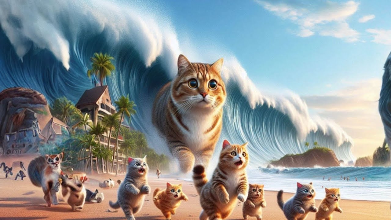 Cute Cat Family Meets Big Tsunami 🌊😲🐱 | AI Cat Story | #cat #catvideos ...