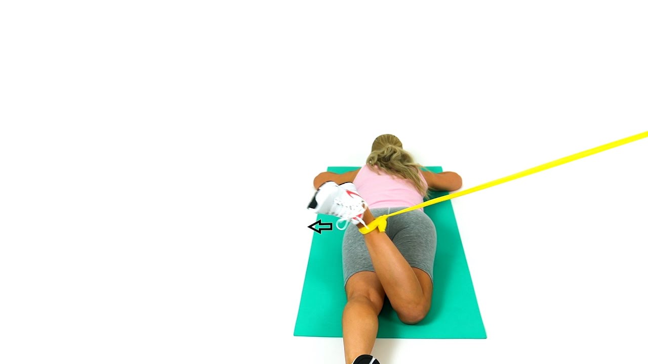 Hip External Rotation Band Prone Exercise - YouTube