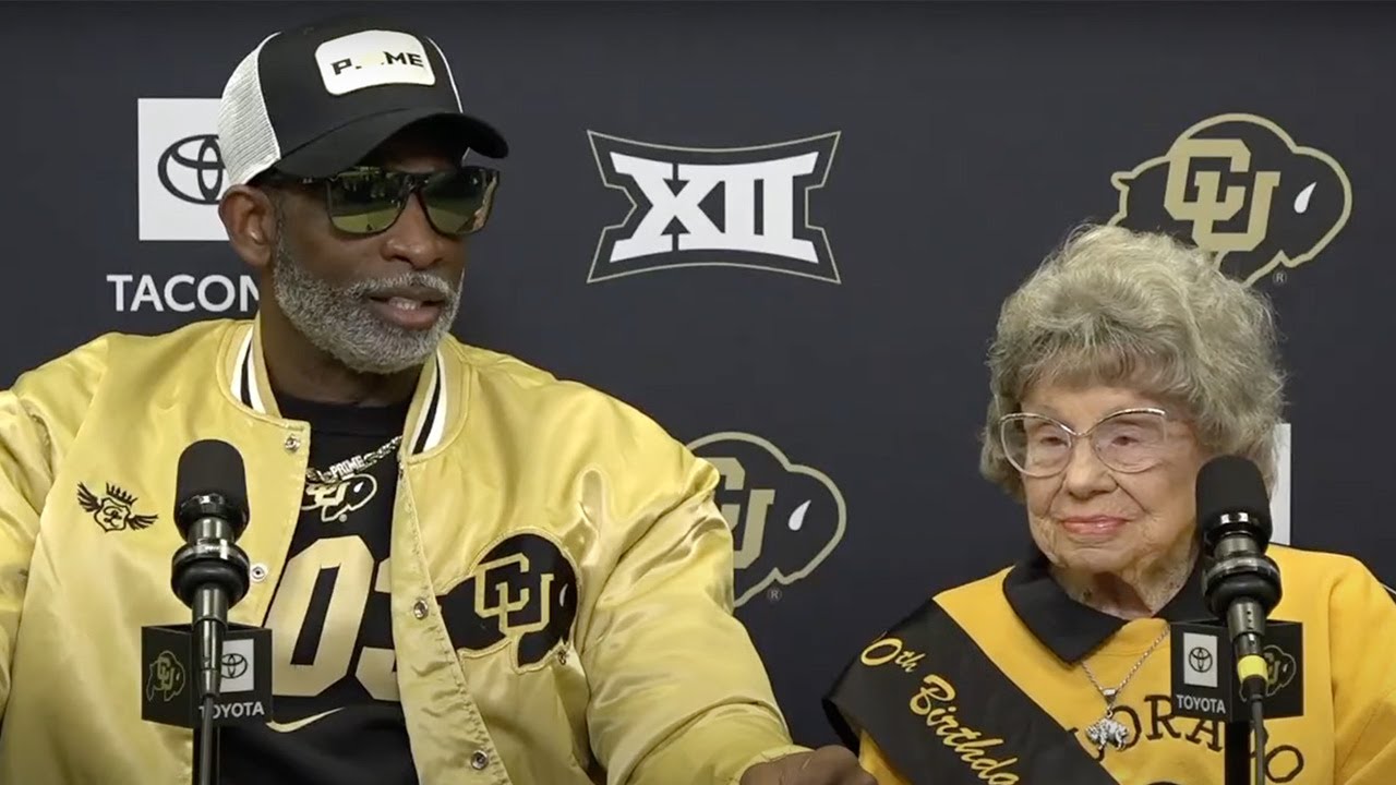 Miss Peggy joins Deion Sanders' press conference on her 100th birthday 🎂 | ESPN College Football ...