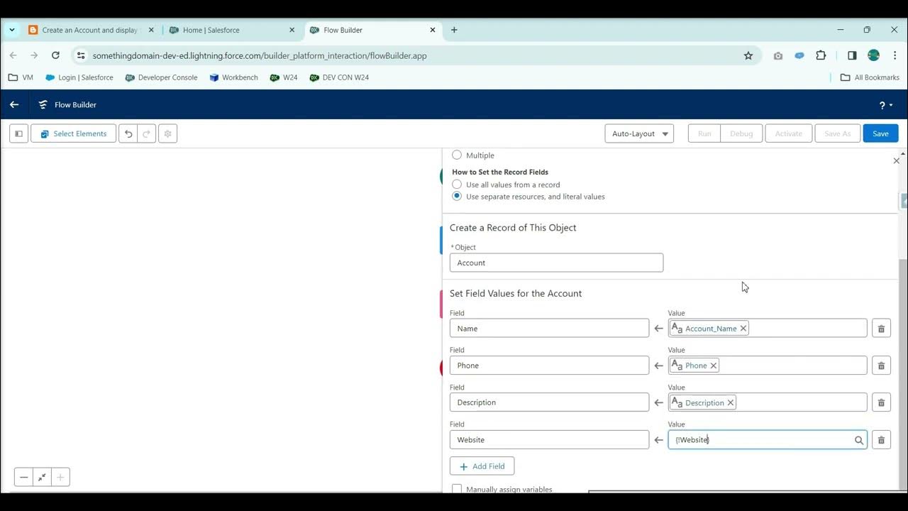 Create An Account And Display The Details Using Screen Flow