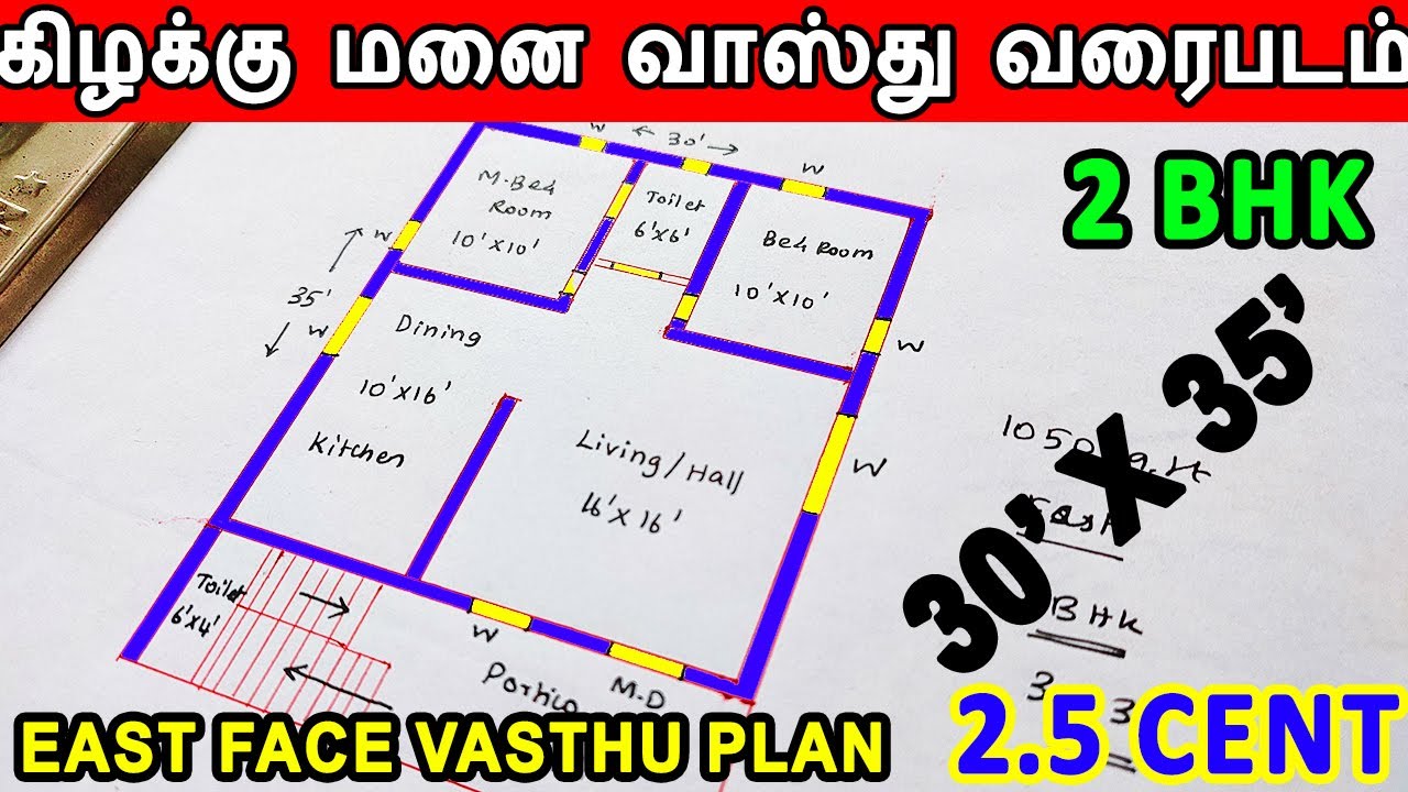 2.5 cent house plan | 2BHK house plan | east facing plan | 1050 Sq.ft ...